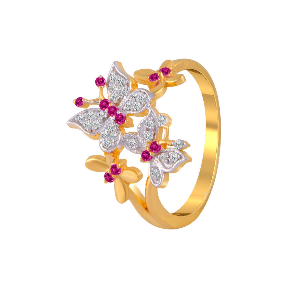 14KT Yellow Gold Ring paved with multiple coloured stones - PC Chandra ...