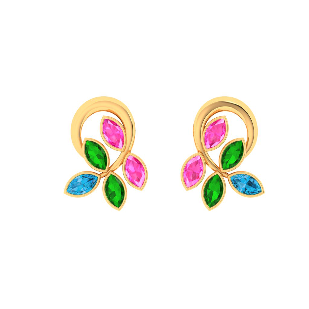 14K uniquely shaped Leafy Gold Stud Earrings| Amazea Collection | PC ...