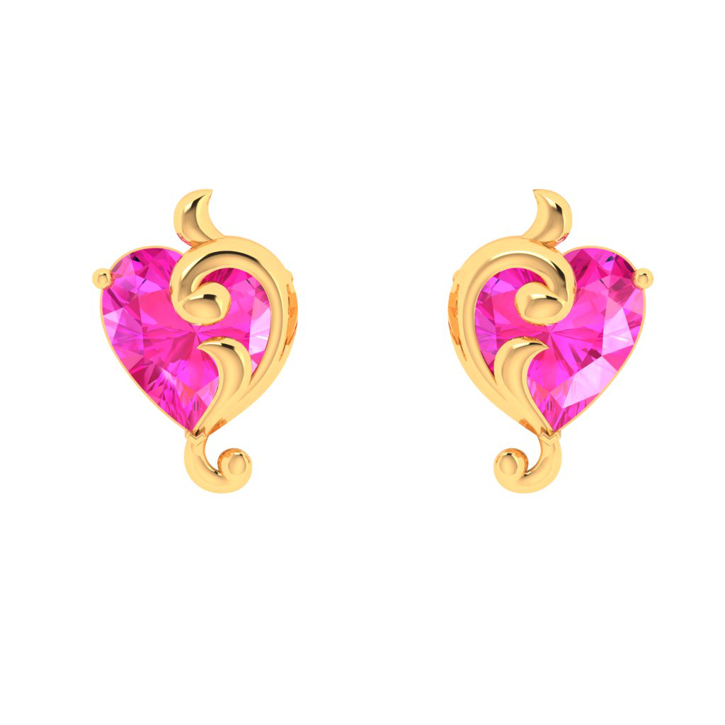 Alluring 14K uniquely designed Pink stone Gold Stud Earrings | Amazea ...
