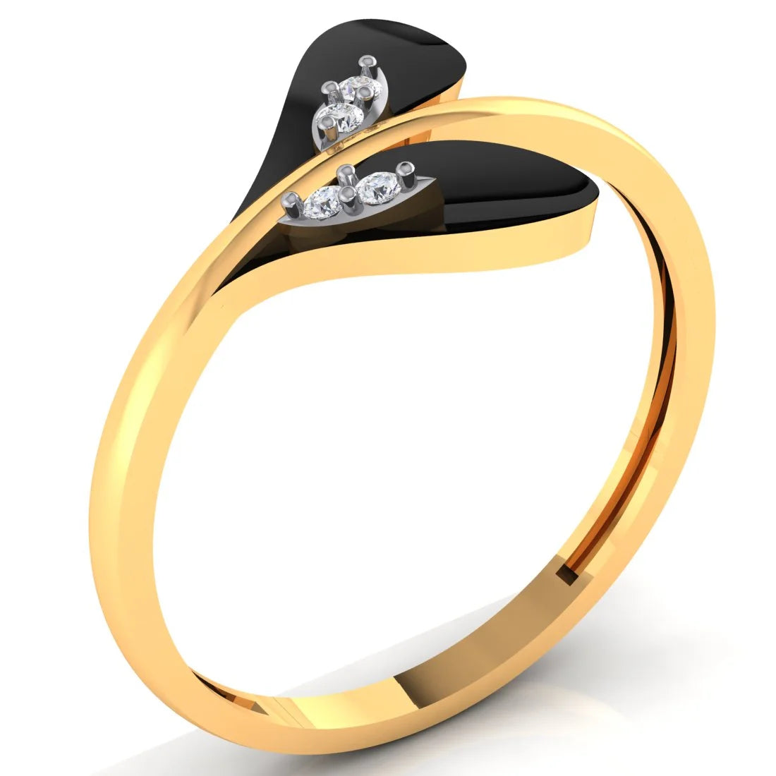 14K Gold Ring with Leafy Heart Black Inlay & Embedded Stones | PC ...