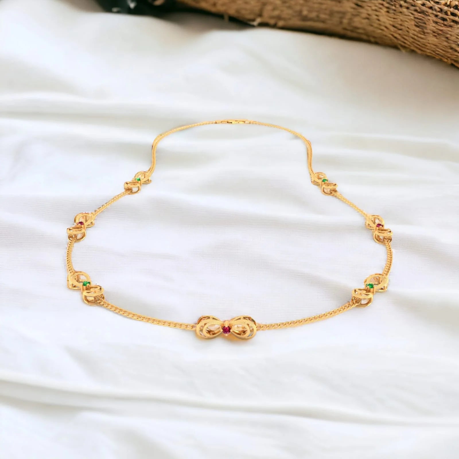 14K Gold Necklace with Bow Design and stone accent | PC Chandra Amazea ...