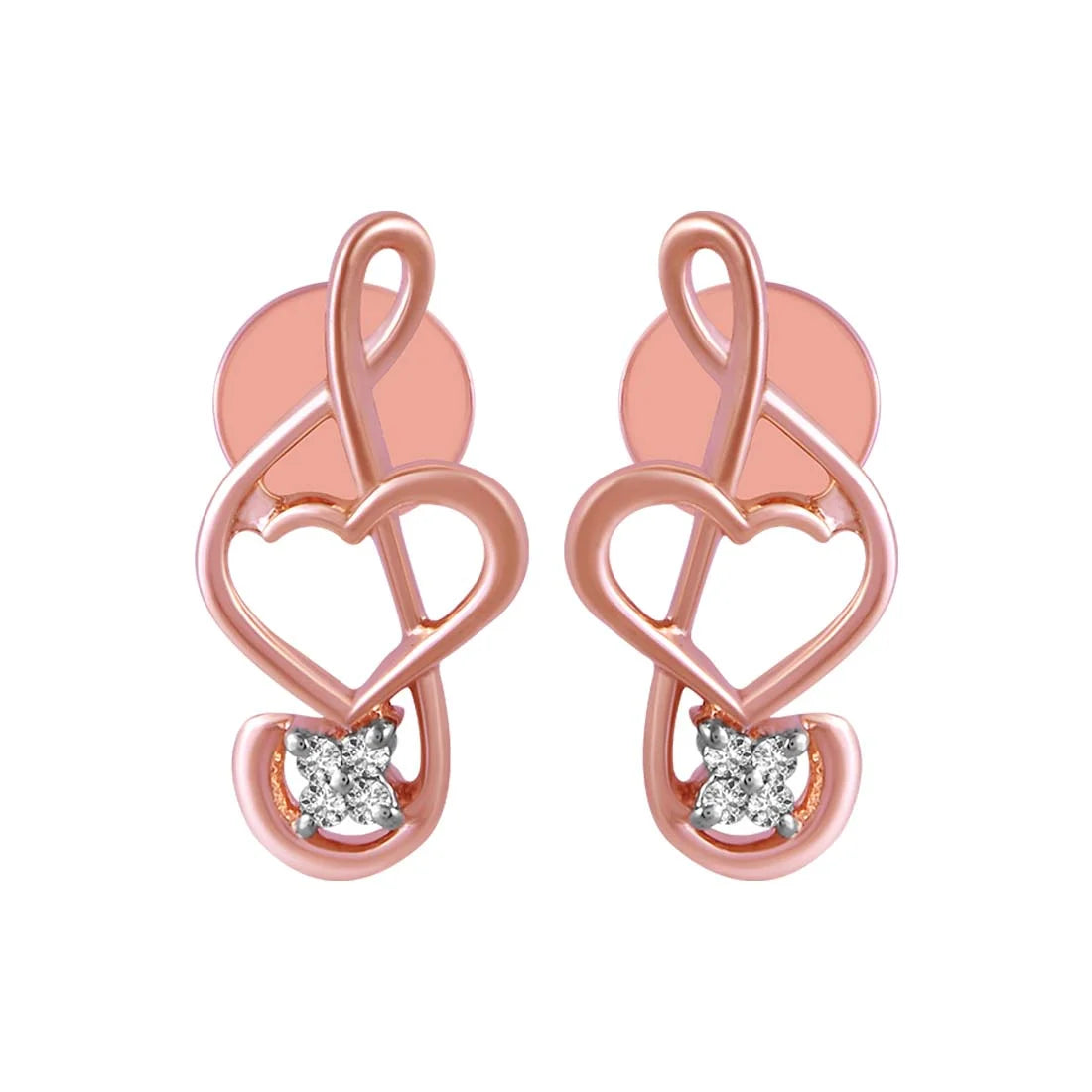 14KT (585) BIS Hallmark Rose Gold & Diamond Musical Note Stud Earrings ...