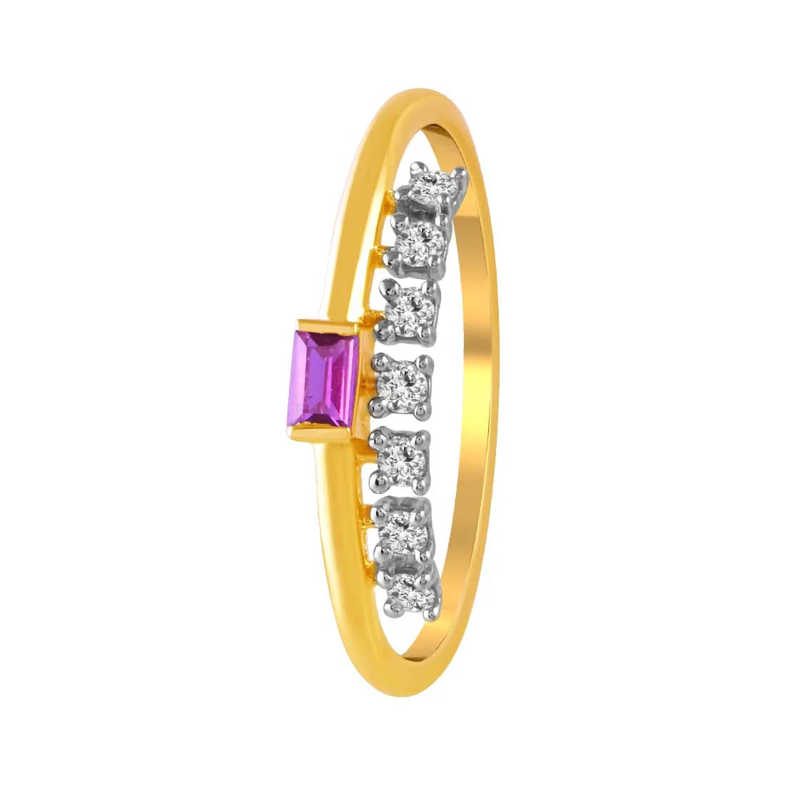 14K Diamond-studded Gold Ring With A Pink Rectangular Stone Set In The ...