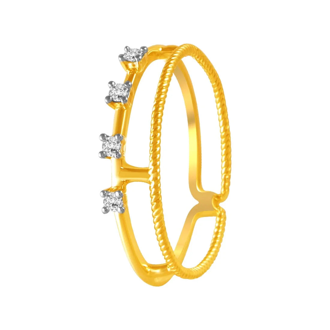 14K Diamond-studded Gold Ring With A Double-band Design And A Twisted ...
