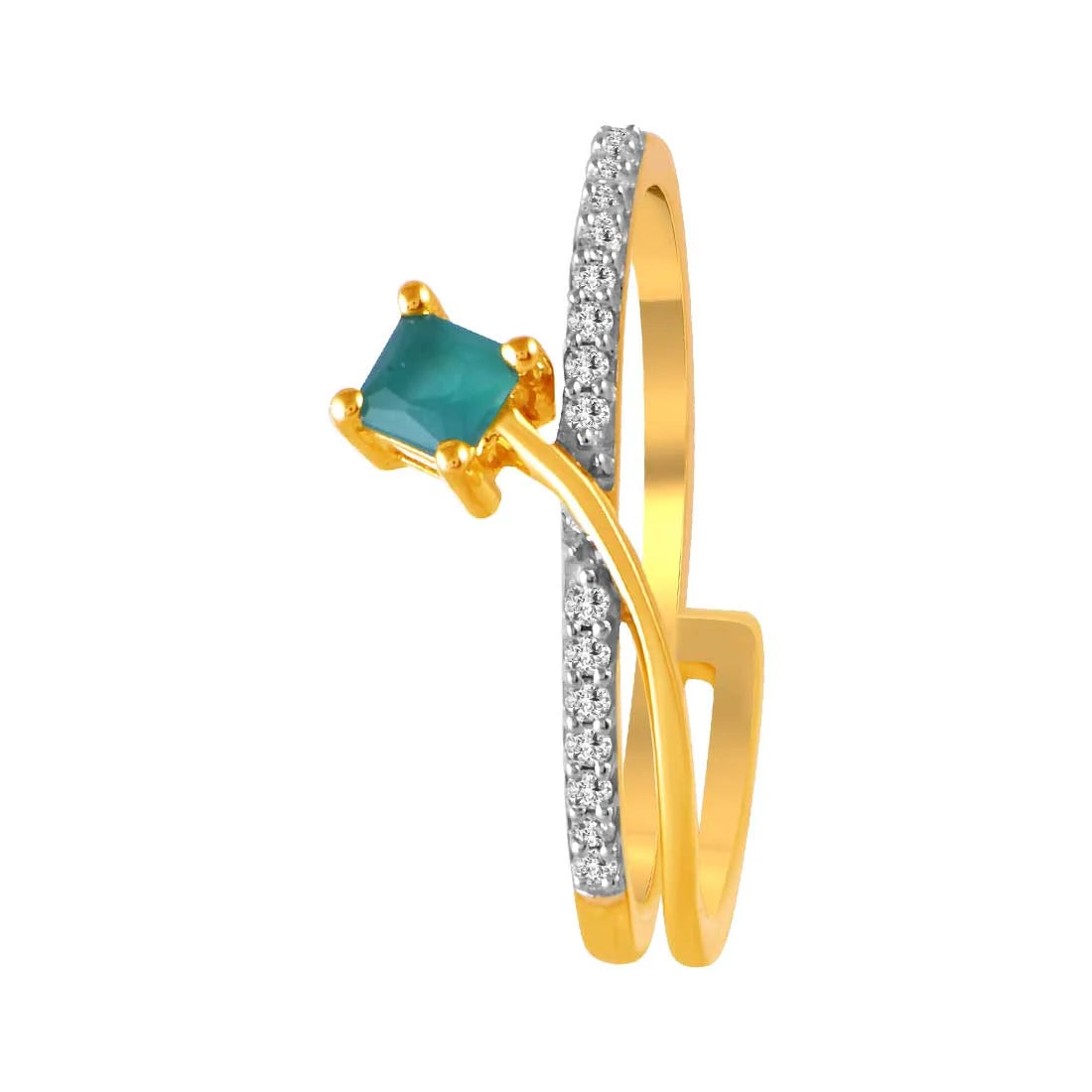 14K Diamond-studded Gold Ring With A Green-stoned Floral Design In The ...