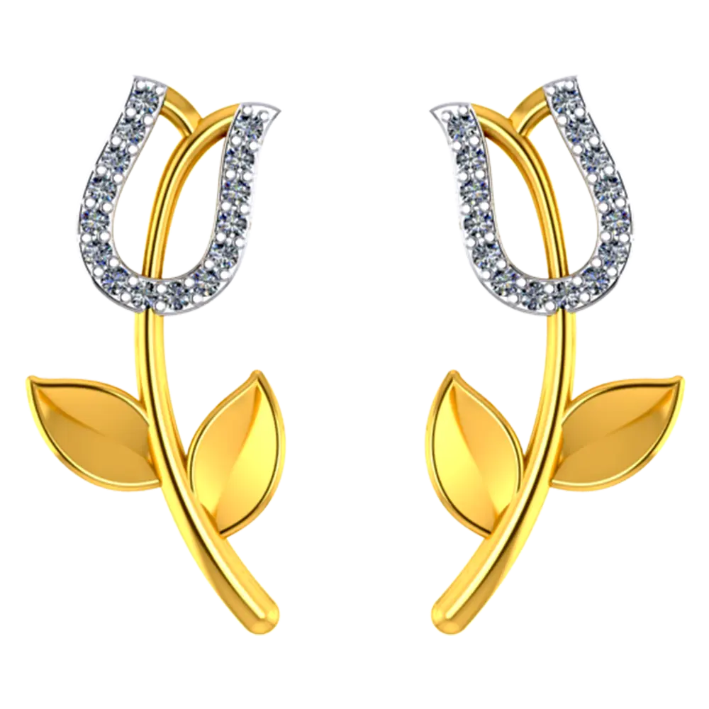 Tulip Shaped 14K Gold Earring with Americian diamond | PC Chandra ...