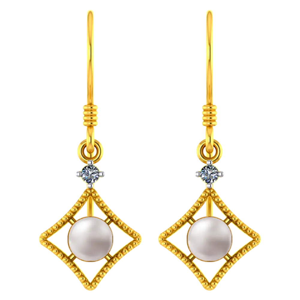 Buy 14K Diamond shaped gold earrings With pearl and stone | PC Chandra ...