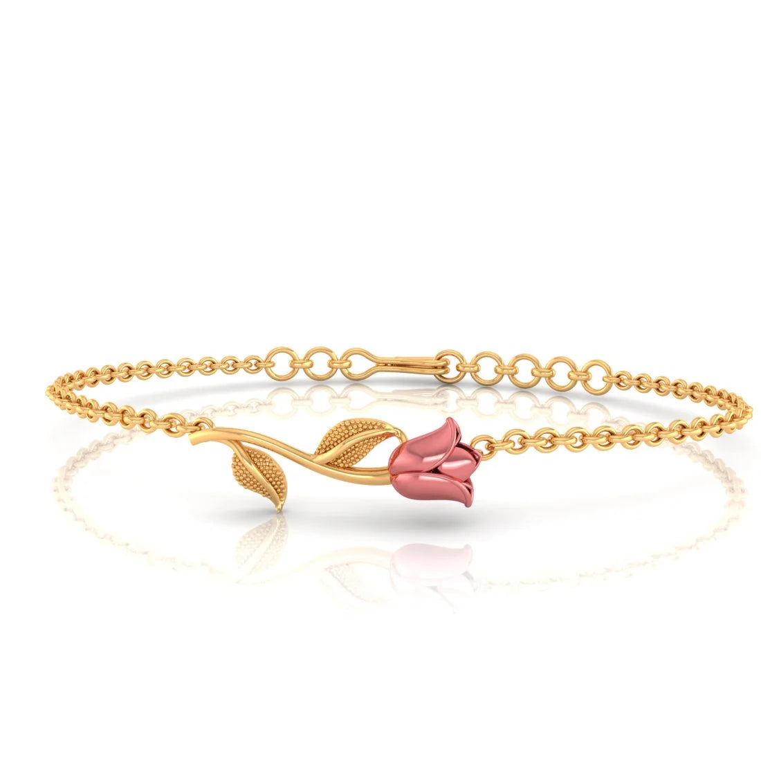 18K Gold Bracelet with Rose Motif & Interlinked Chains Design| PC ...