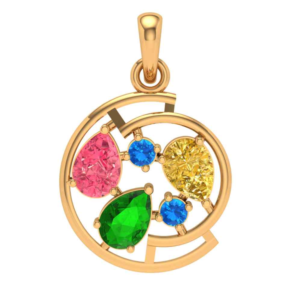 18K Handpicked Coloured Stone Studded Gold Pendant - PC Chandra ...