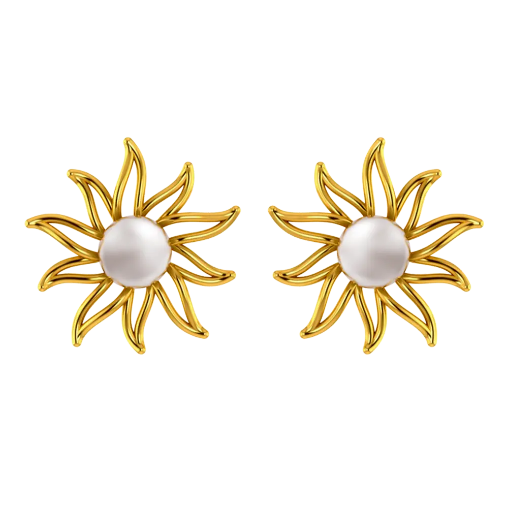 Exclusive 18K Sun shaped gold earrings with pearl | PC Chandra ...