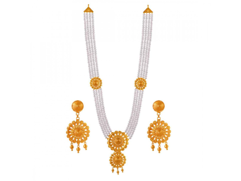 22k Gold and Pearl Jewellery Set| Round Flower Design Jewellery| PC ...