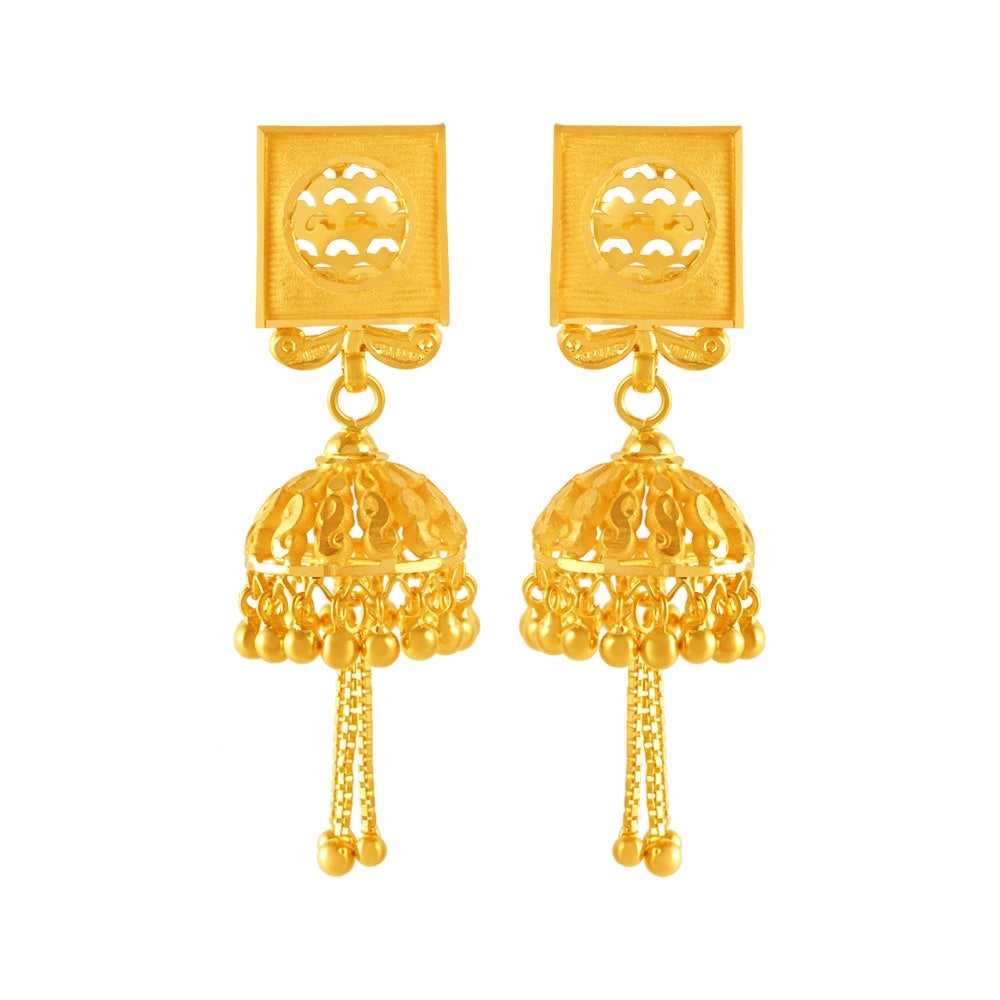 22K Square Top Jhumka Gold Earrings | Goldlites Collection | PC Chandra ...