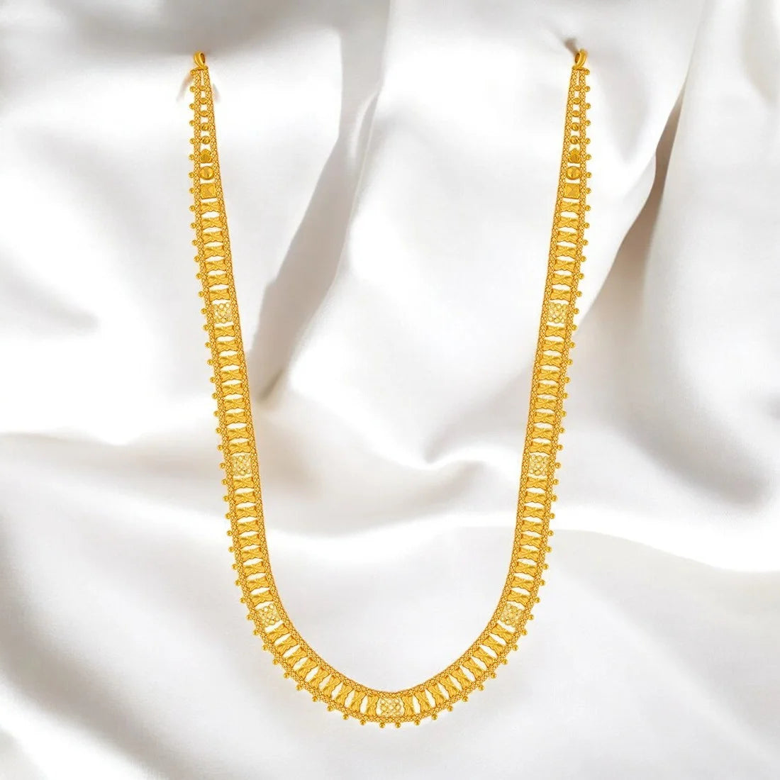 22K Gold Necklace with Elegant Bow Motif & Delicate Bead Details ...