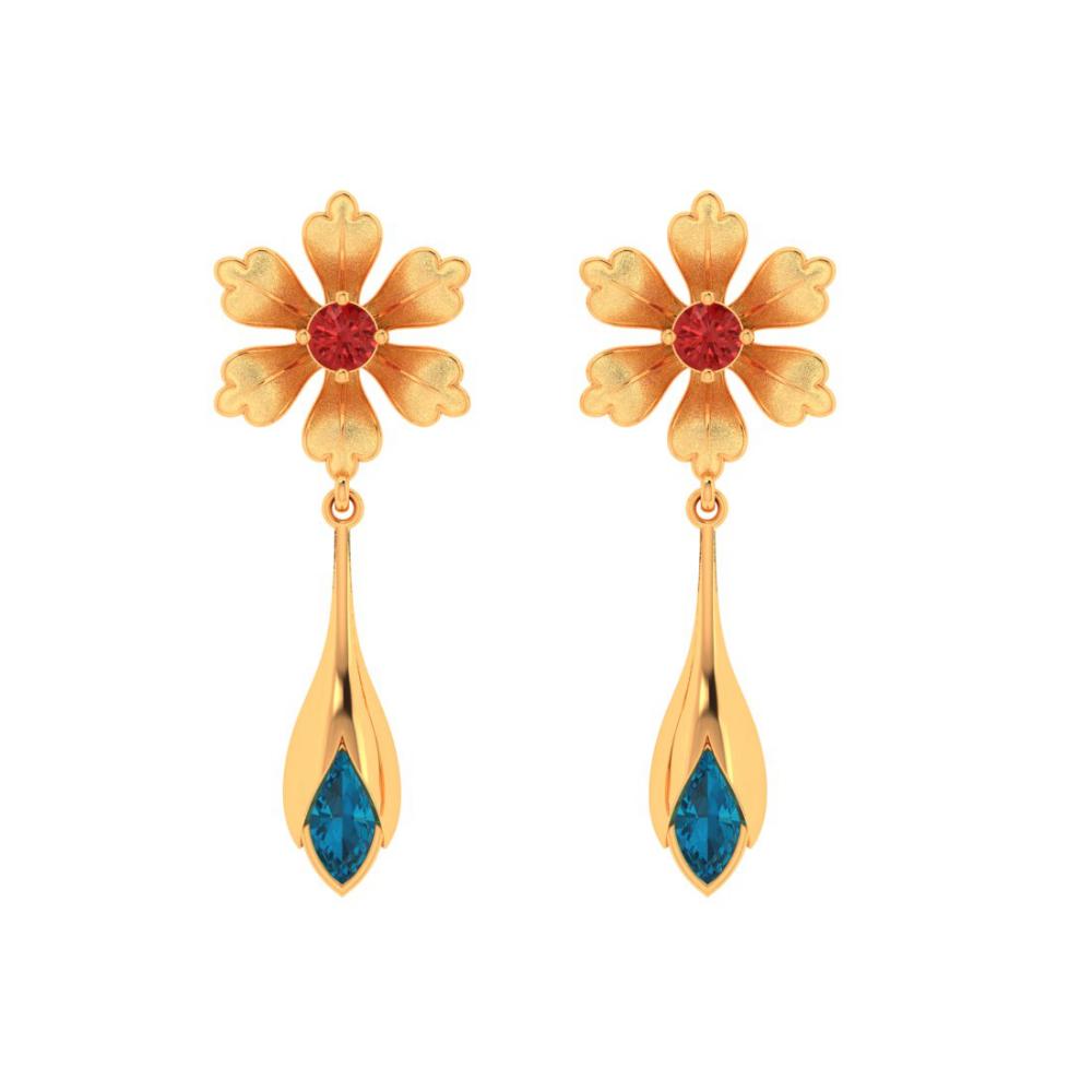 22K Floral Style Blue and Red Gems Earrings | PC Chandra Jewellers – P ...