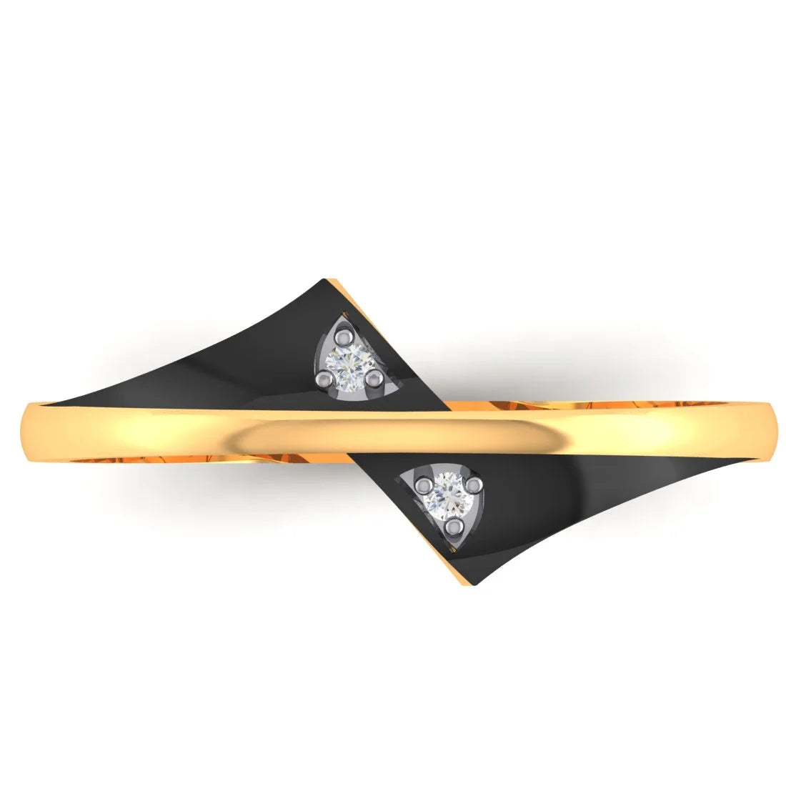 22k Gold Ring Curved Lines with Black Inlay & Embedded Stone Detailing ...