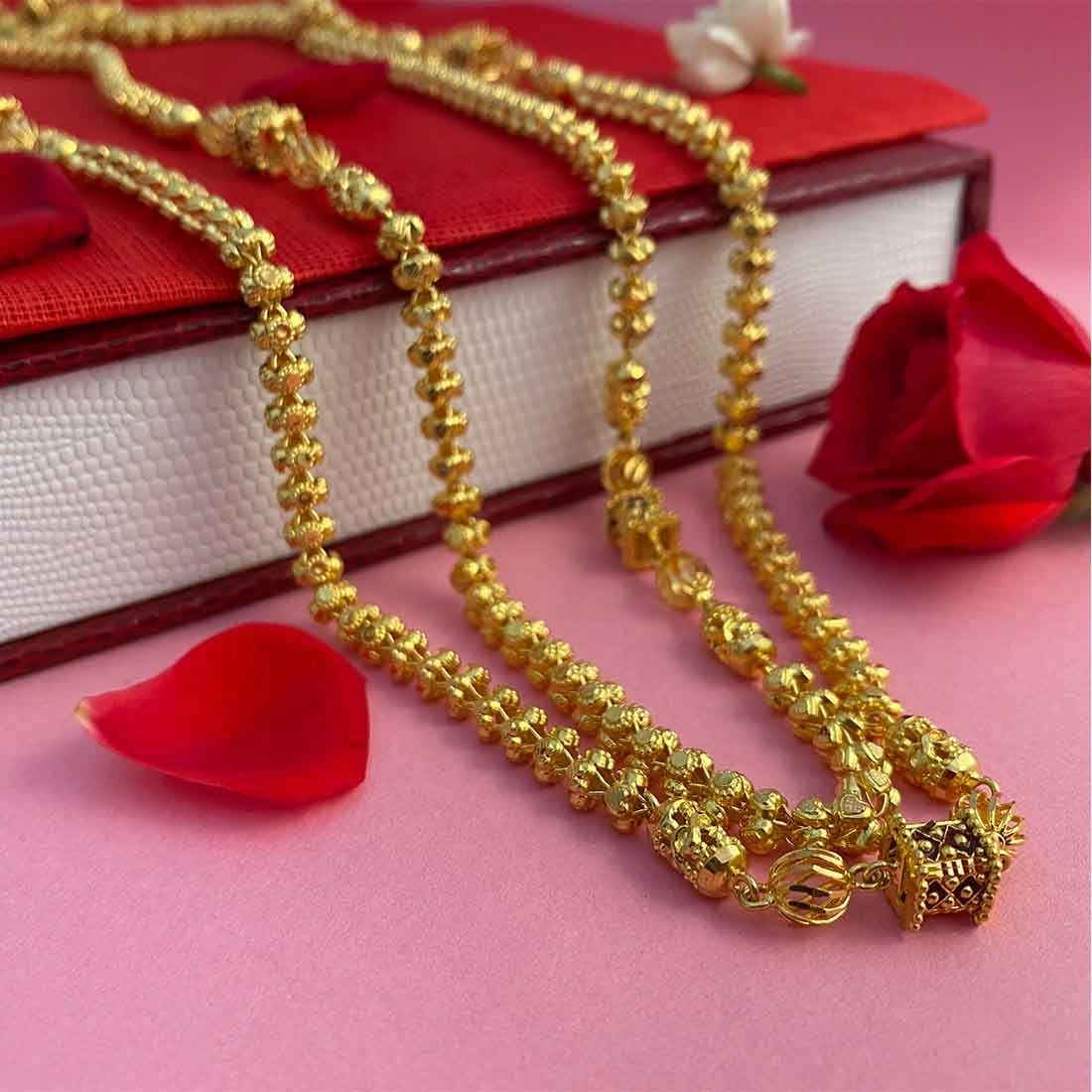 Long Double-Strand Gold Moff Chain | Wedding Collection from PC Chandra ...