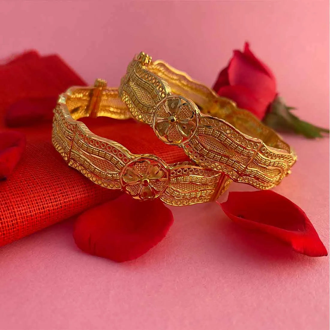 22K Gold Kada Bangle with Floral Design | Mugdhaa Collection from PC ...