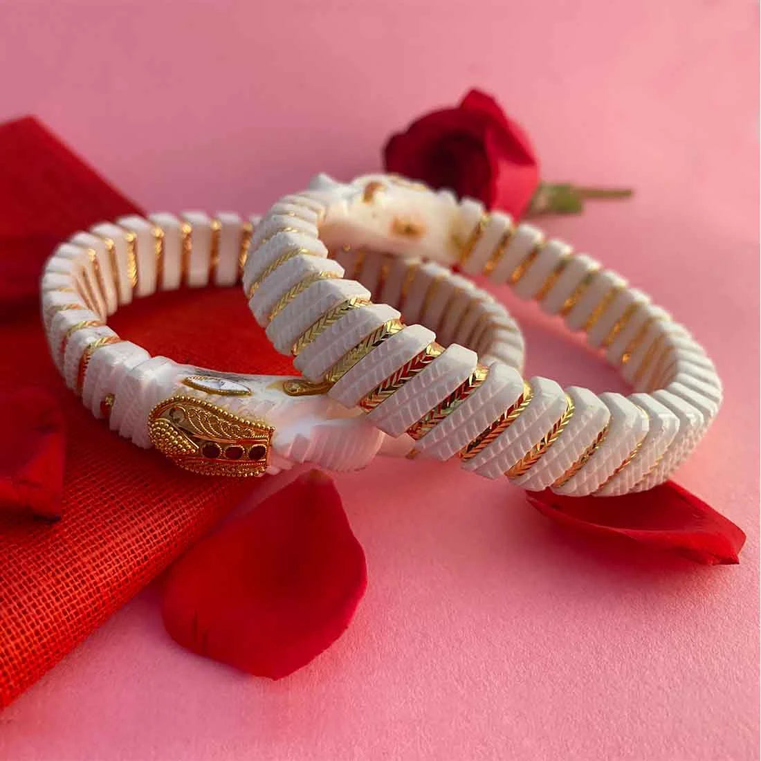Bengali Shakha Paula Bangles with Makara Motif and Gold Detailing ...