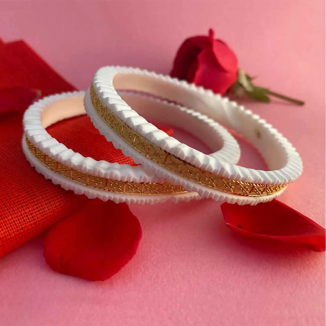 Traditional Bengali Shakha Paula Bangles with Intricate Gold Detailing ...