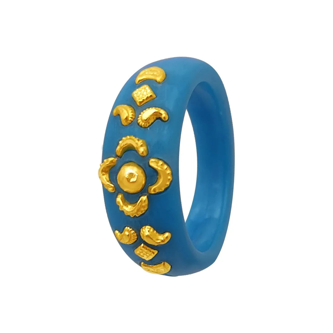 22k Sky Blue Pola Gold Ring With Floral Embellishments | Online ...