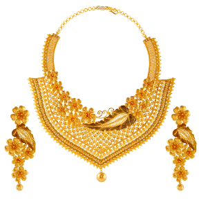 Nature inspired gold jewellery set | Gold jewellery with floral and ...