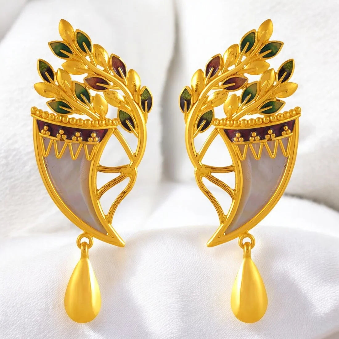 22K gold earrings leafy horn shape| PC Chandra Mugdhaa Collection – P.C ...