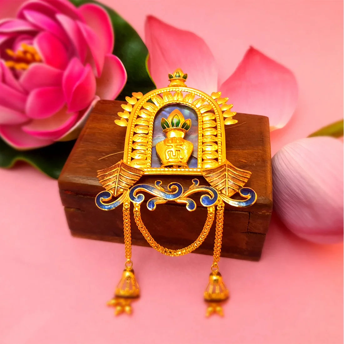22k Gold Pendant with Enamel Work & Dangling Gold Elements | Mugdhaa ...