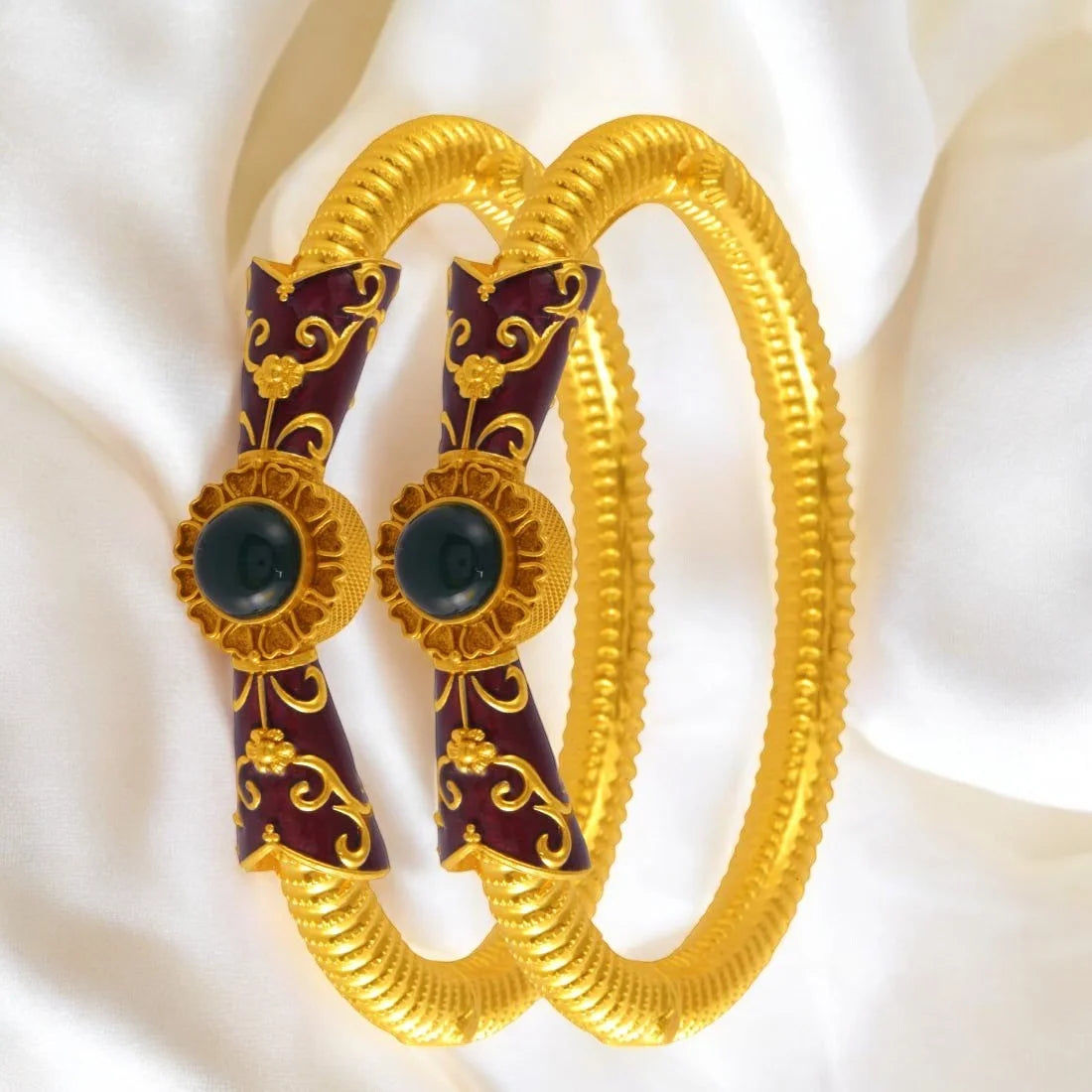 22K Gold Bridal Bangles with Enamel & Gemstone | Wedding Collection ...