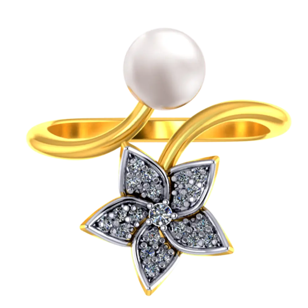 Buy now, 22K floral design Gold ring with pearl by PC Chandra Jewellers ...