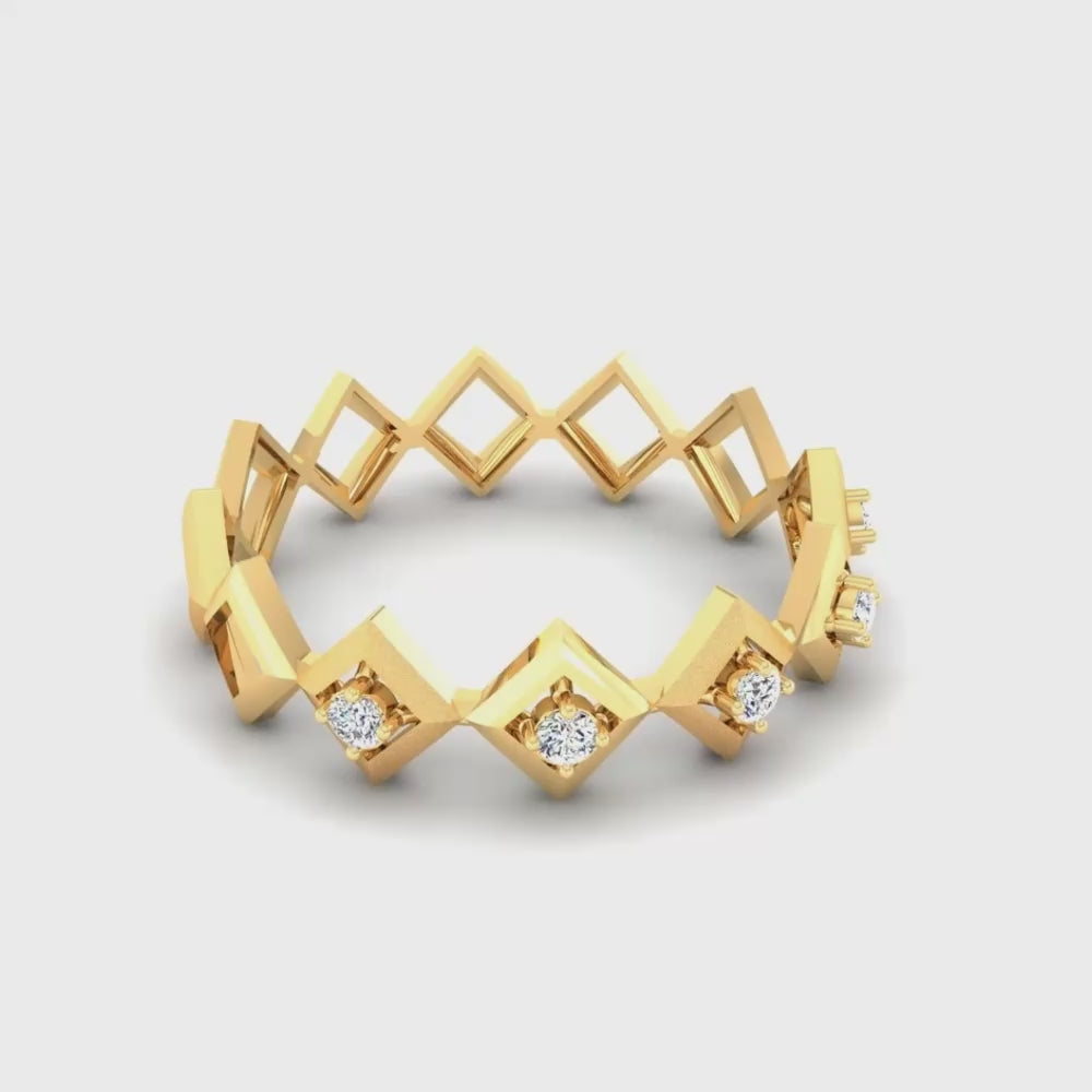 P.C. Chandra Jewellers 18KT Gold Geometric Diamond Ring for Women | 5 ...